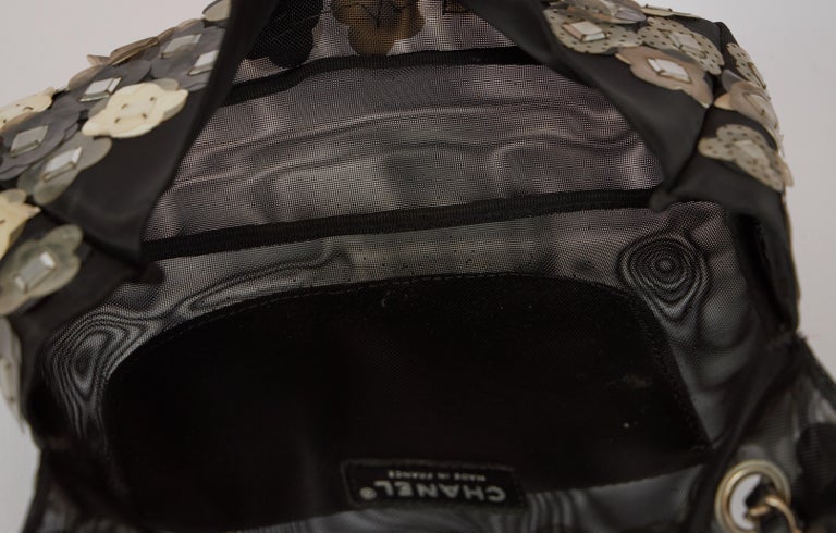 Chanel Black Mesh Flowers Applique' Flap Bag at 1stDibs