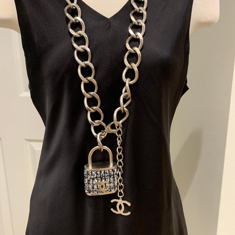 Chanel Black Multi Lock In Tweed Color Oversize Locket Silver Lock Belt ...