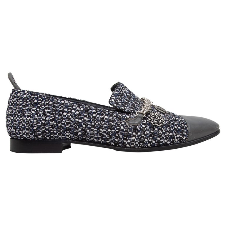 Chanel Black and Multicolor Tweed Cap-Toe Loafers For Sale at 1stDibs