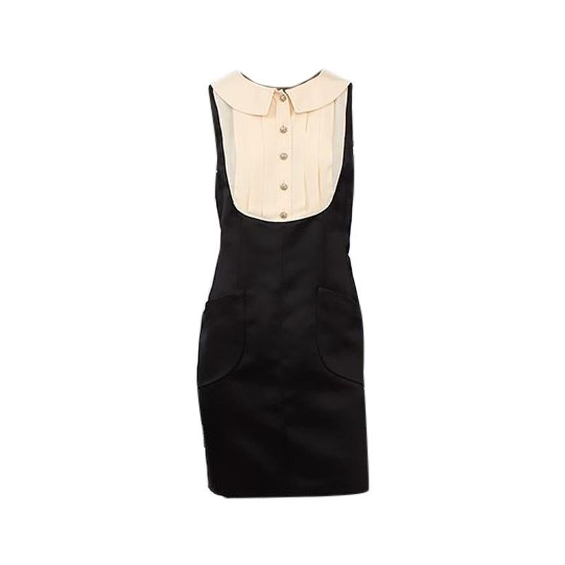 CHANEL black and off-white silk LAYERED SHIRT Cocktail Dress 42 at 1stDibs