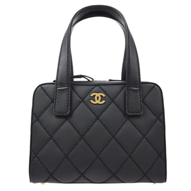 Chanel Black on Black Leather CC Gold Small Mini Top Handle Satchel Bag ...