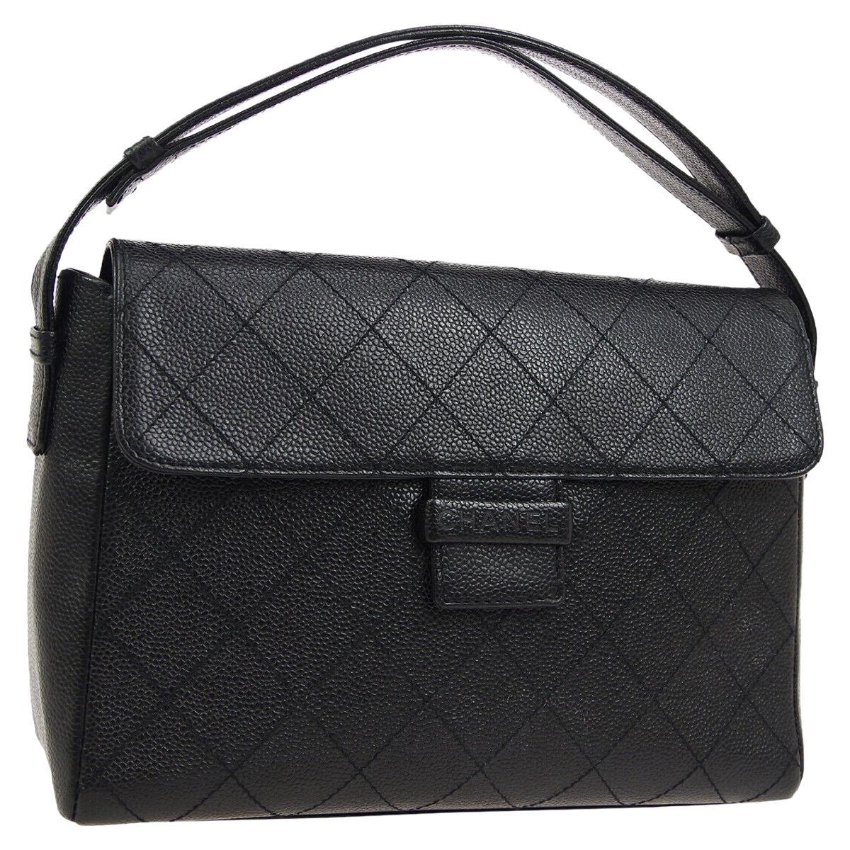 Chanel Black on Black Leather Evening Top Handle Satchel Shoulder Flap ...