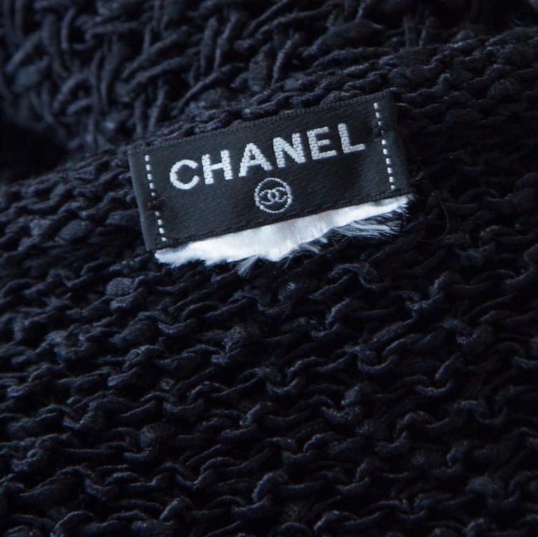 Chanel Black Open Weave Silver Tone Chain Detail Cropped Cardigan M For ...