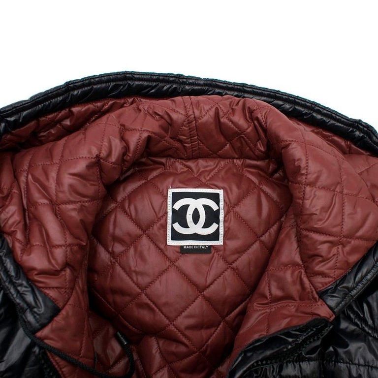 Chanel Black Padded Hooded Leather CC Patch Jacket US 10 at 1stDibs ...