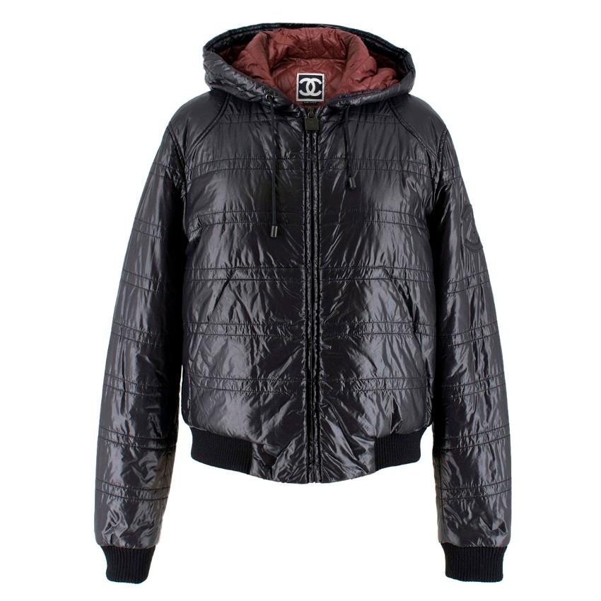 Chanel Black Padded Hooded Leather CC Patch Jacket US 10 at 1stDibs ...