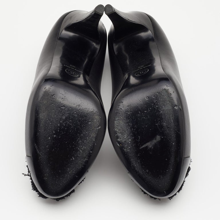 Chanel Black Patent and Leather Camellia Cap Toe Platform Pumps Size 39 ...