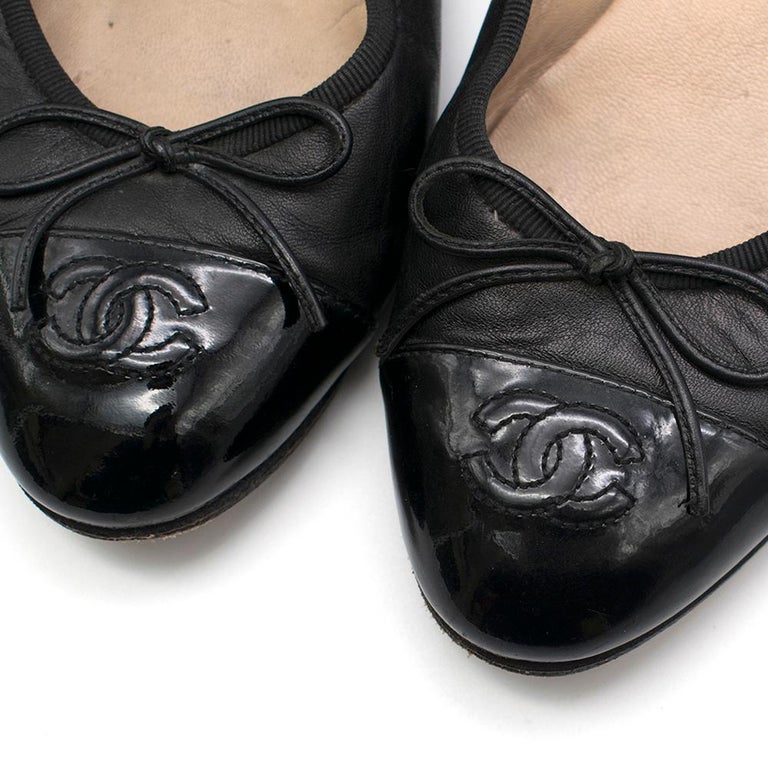 Chanel Black Patent Cap-Toe Ballerina Flats SIZE 39.5 For Sale at 1stDibs