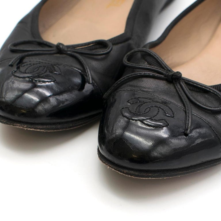 Chanel Black Patent Cap-Toe Ballerina Flats SIZE 39.5 For Sale at 1stDibs