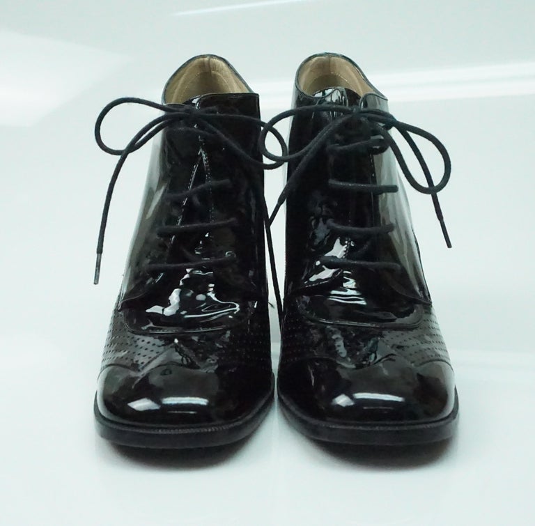 CHANEL Black Patent Heeled Oxford Bootie - 37.5 For Sale at 1stDibs ...