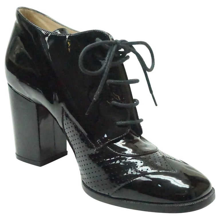 CHANEL Black Patent Heeled Oxford Bootie - 37.5 For Sale at 1stDibs ...