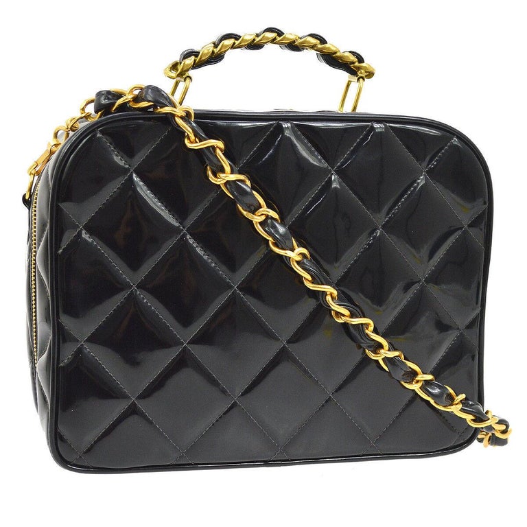 Chanel Black Patent Leather Lunch Travel Top Handle Satchel Tote ...