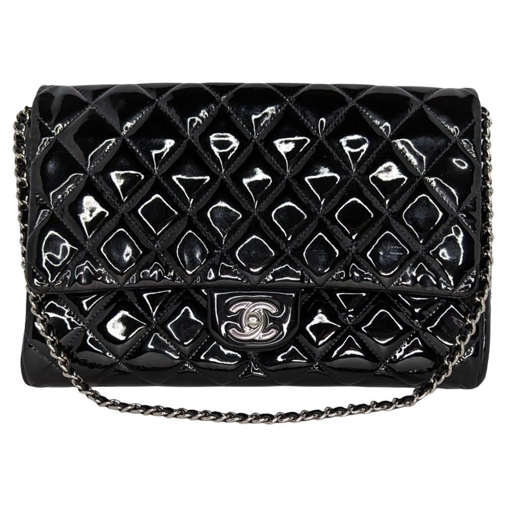 Chanel Black Patent Leather New Clutch With Chain CWC at 1stDibs
