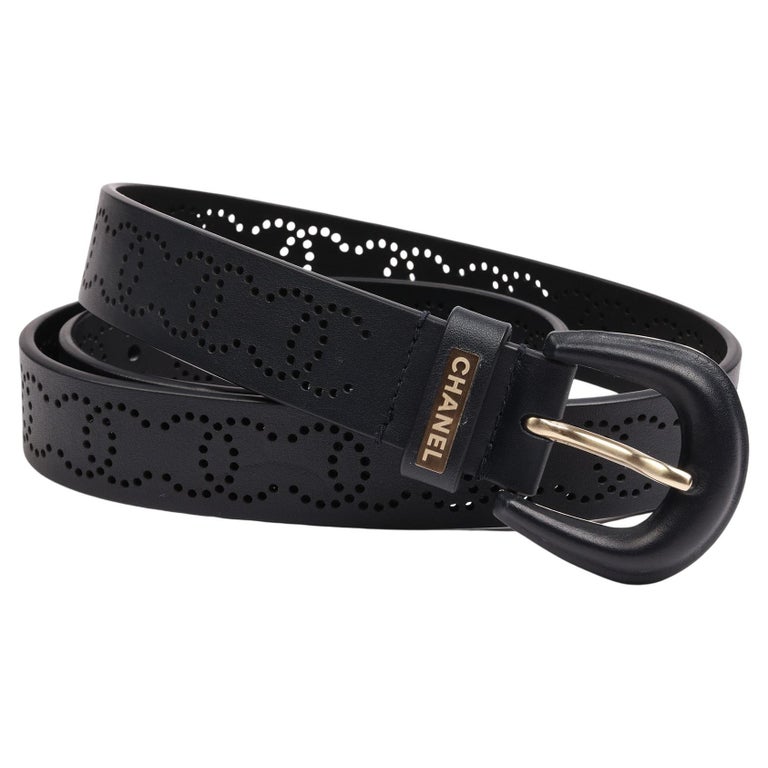 Chanel BLACK PERFORATED CC BELT at 1stDibs