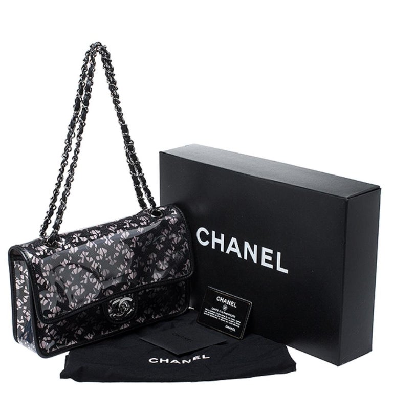 Chanel Black/Pink PVC Over Lace Medium Classic Single Flap Bag For Sale ...
