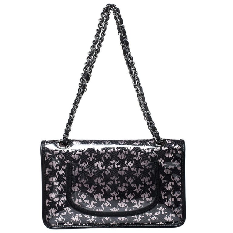 Chanel Black/Pink PVC Over Lace Medium Classic Single Flap Bag For Sale ...