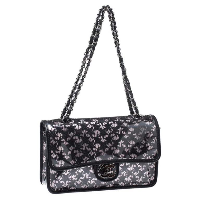 Chanel Black/Pink PVC Over Lace Medium Classic Single Flap Bag For Sale ...