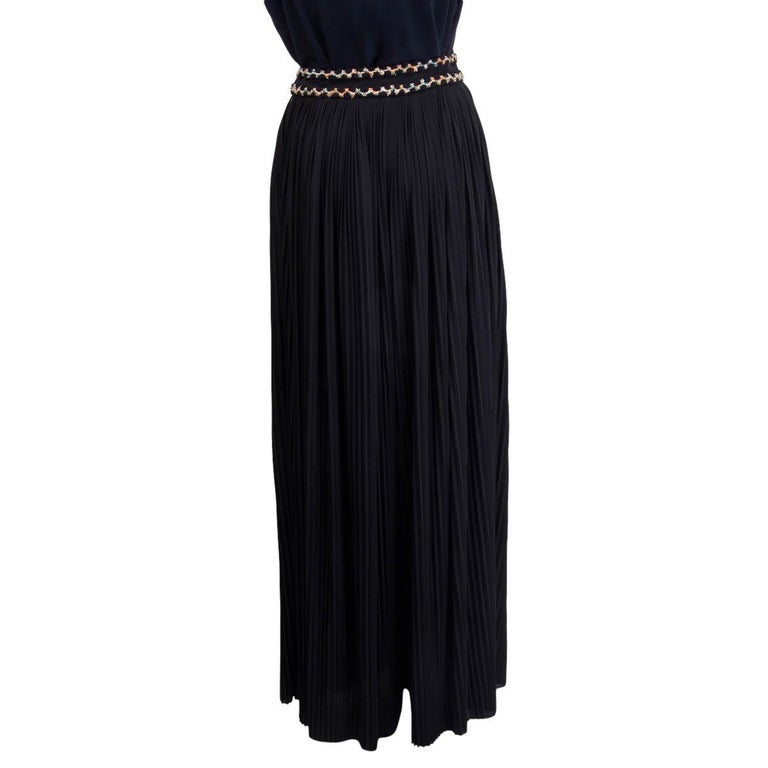 CHANEL black polyester 2018 GREECE TWEED TRIM PALAZZO Pants 38 S For ...