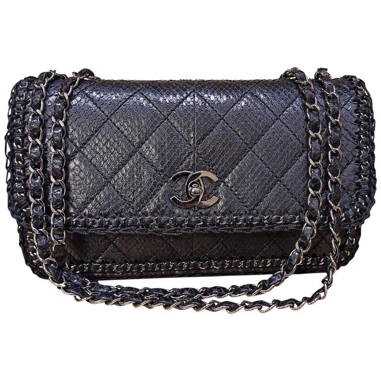 Chanel Black Python Classic Bag at 1stDibs