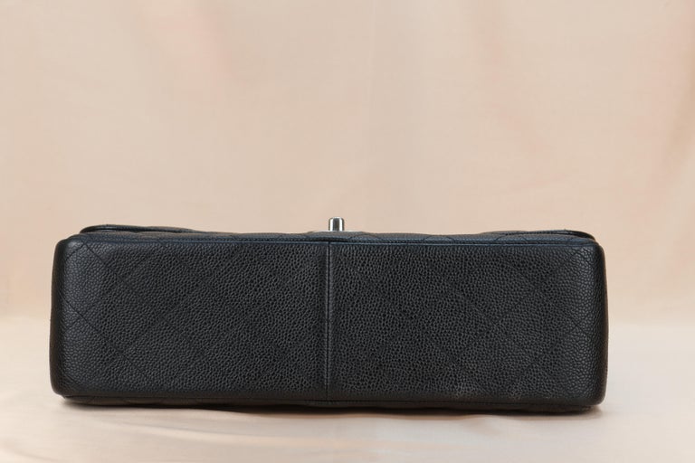 CHANEL Black Quilted Calfskin Caviar Timeless Classic Jumbo Double Flap ...