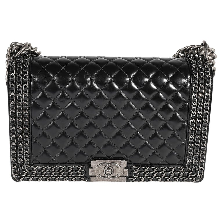 Chanel Black Quilted Calfskin Chained Medium Boy Bag For Sale at 1stDibs