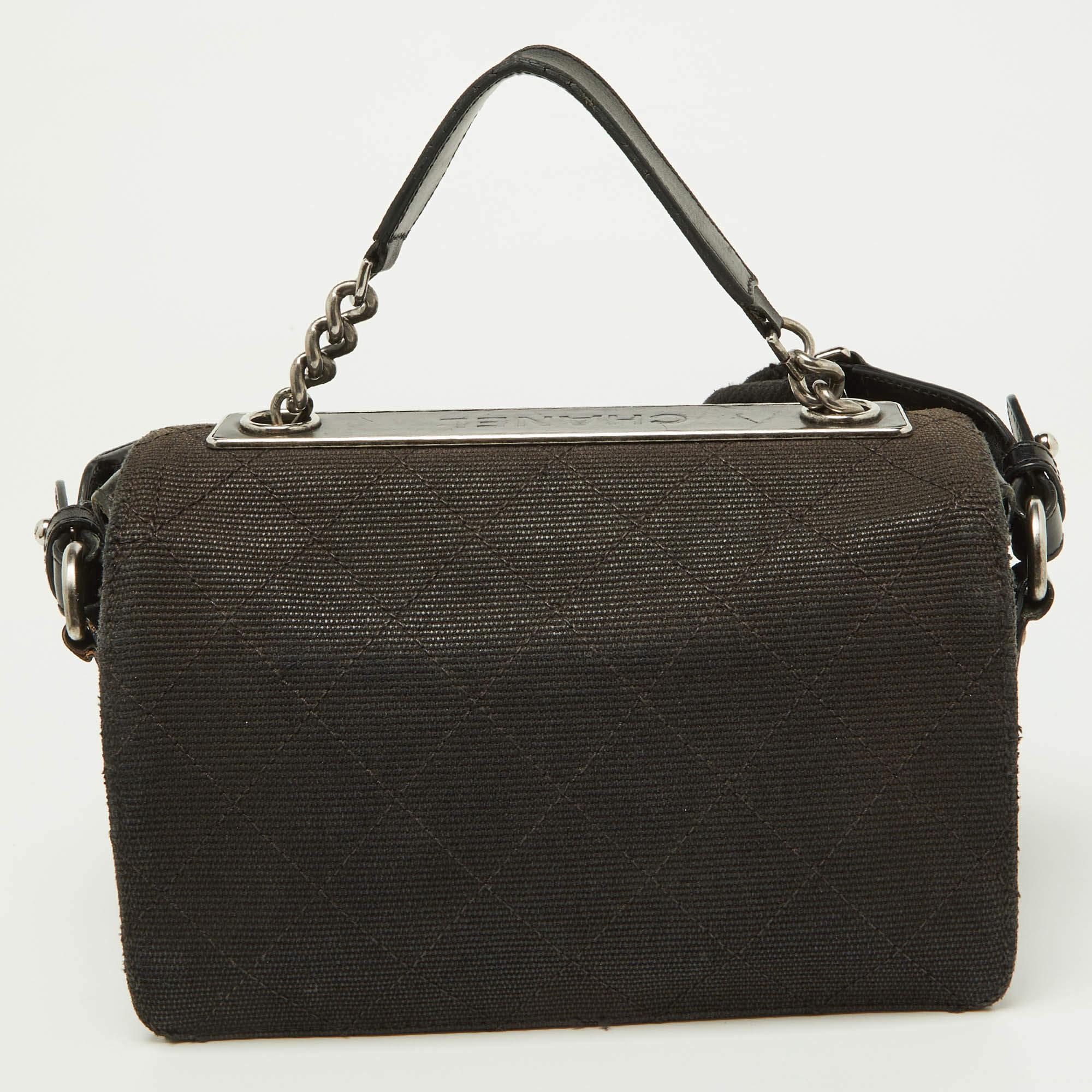 Chanel Black Quilted Canvas and Leather CC Flap Shoulder Bag at 1stDibs