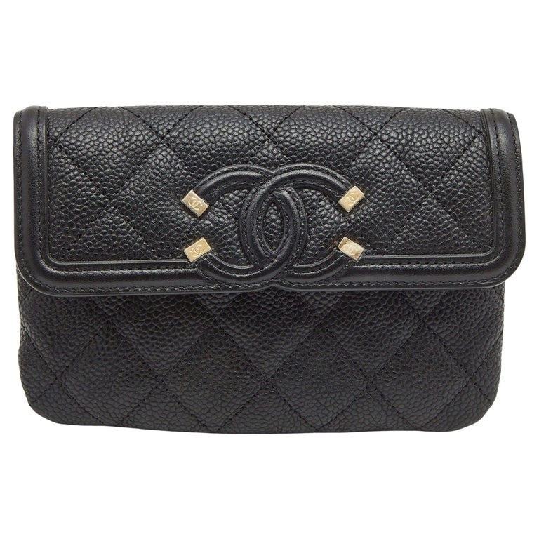Chanel Black Quilted Caviar Leather Filigree Wallet For Sale at 1stDibs