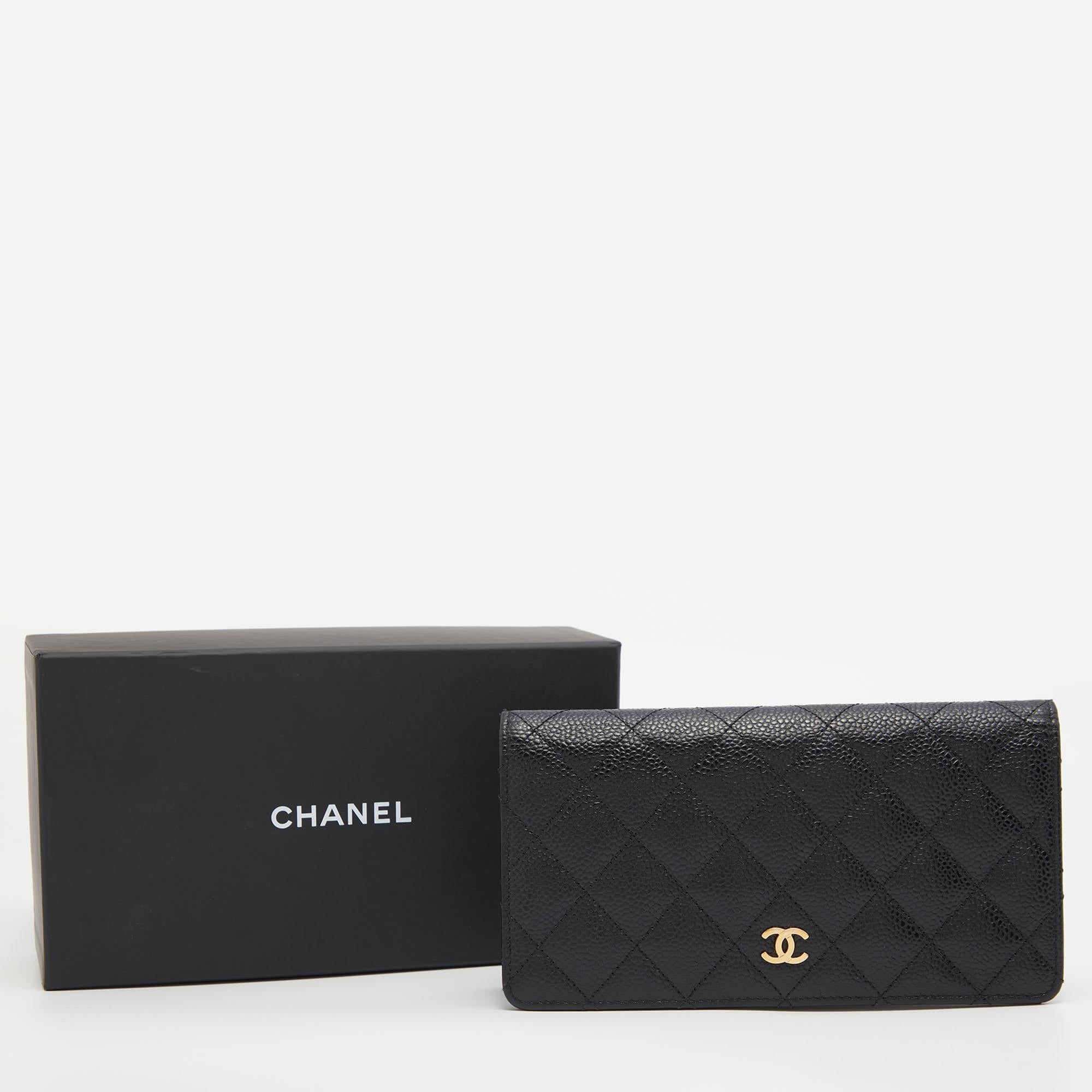 Chanel Black Quilted Caviar Leather L Yen Continental Wallet at 1stDibs