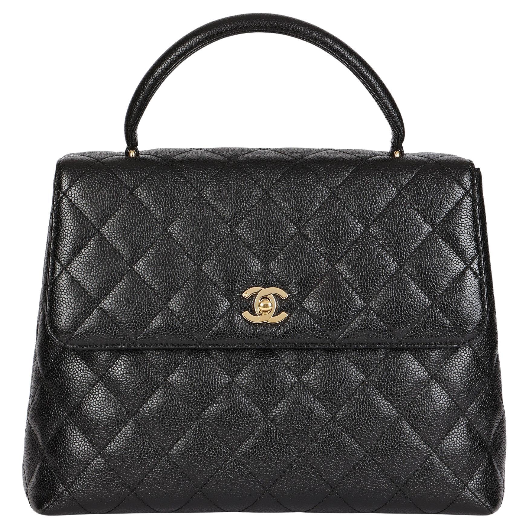 CHANEL Black Quilted Caviar Leather Vintage Classic Kelly at 1stDibs