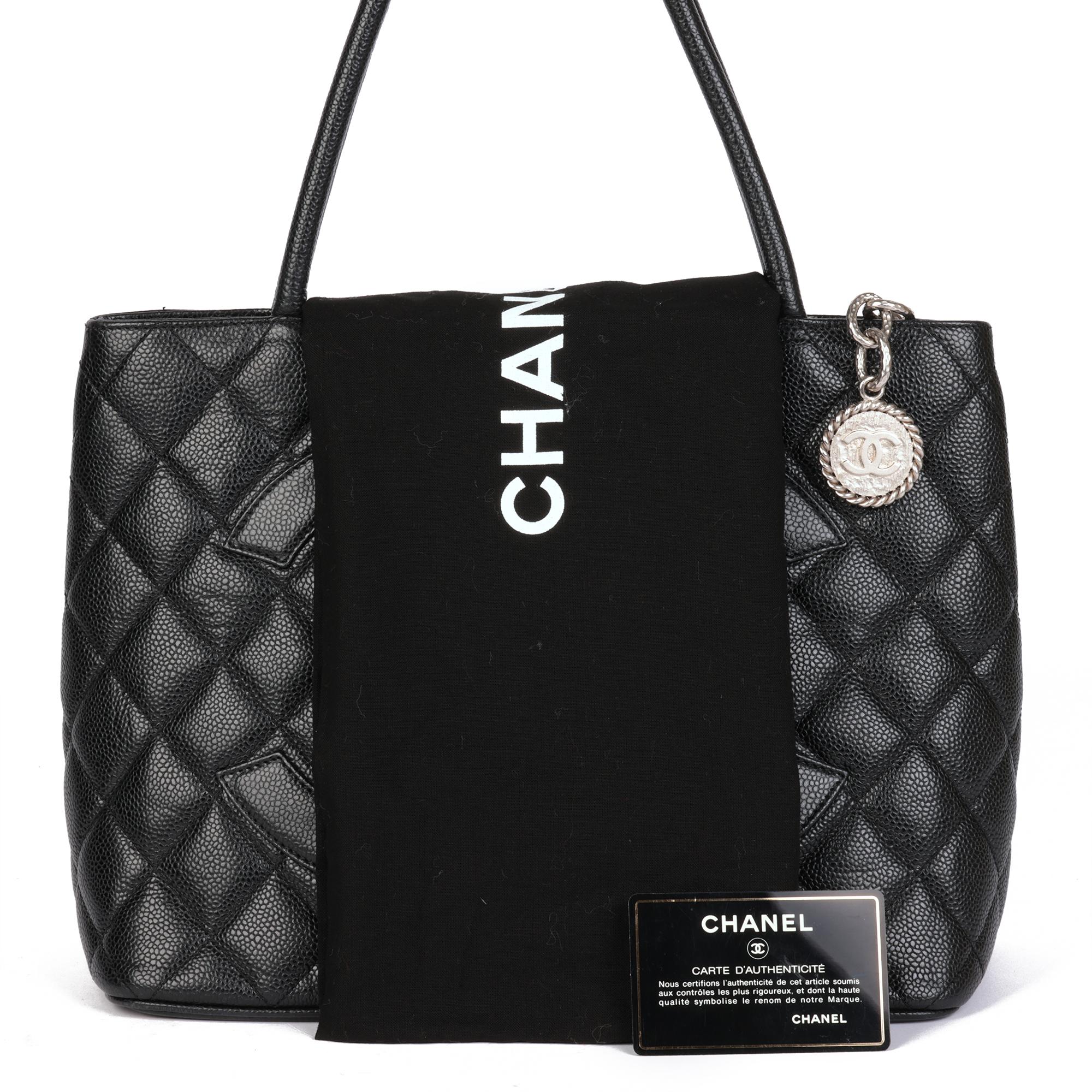 CHANEL Black Quilted Caviar Leather Vintage Medallion Tote at 1stDibs