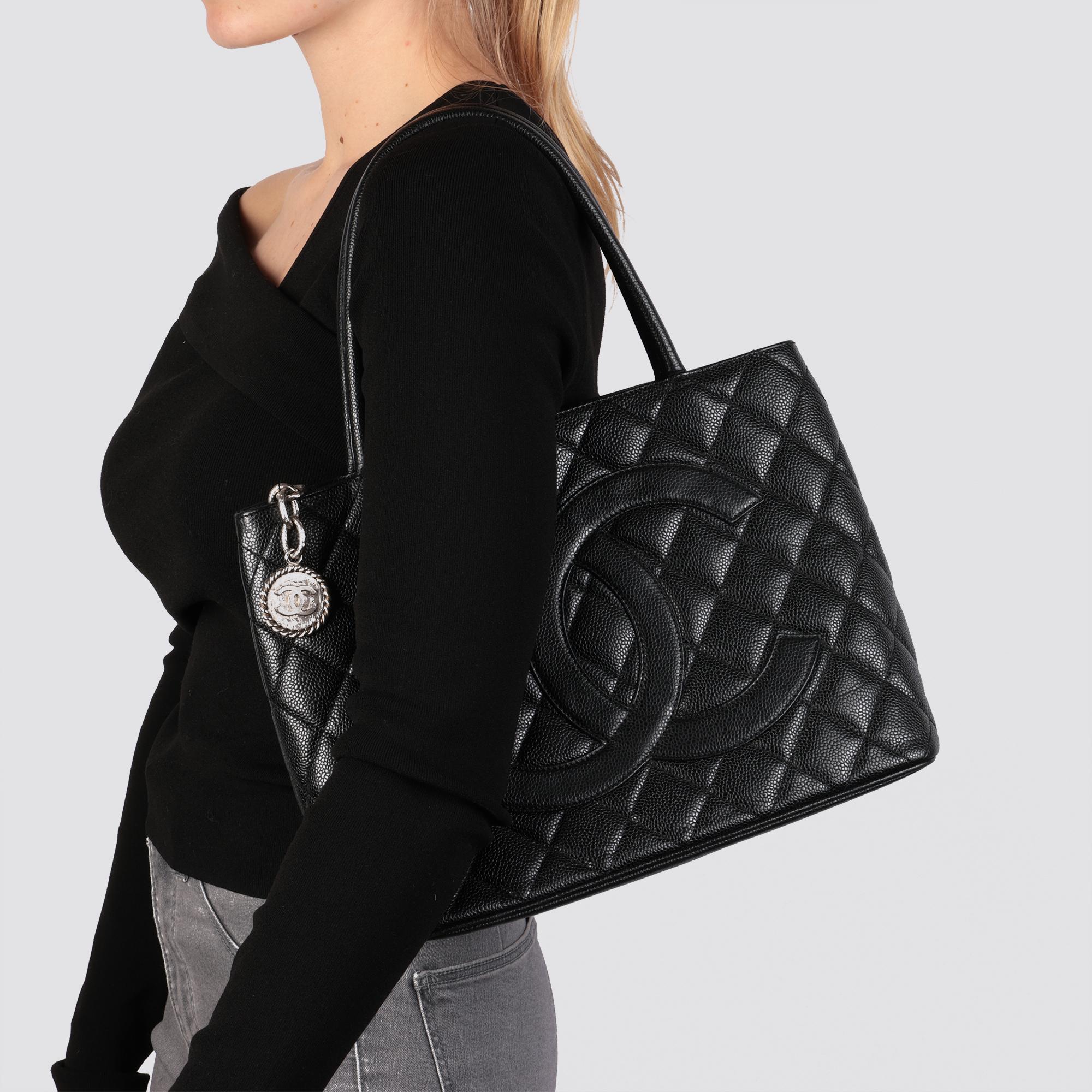 CHANEL Black Quilted Caviar Leather Vintage Medallion Tote at 1stDibs