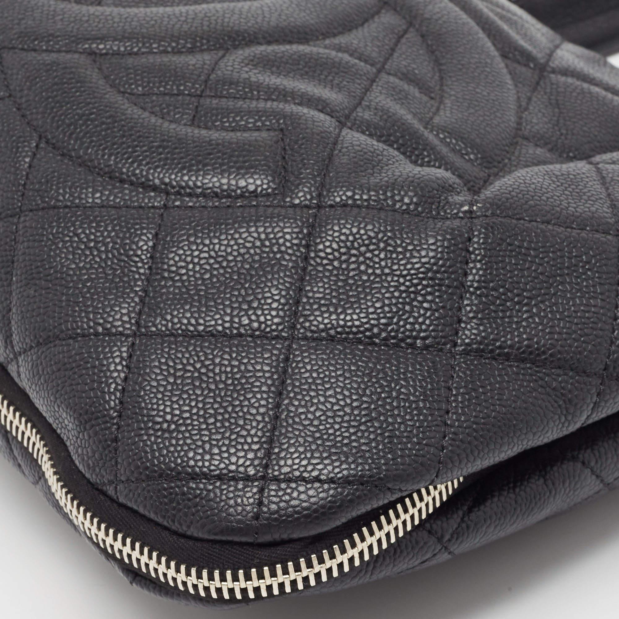 Chanel Black Quilted Caviar Leather Zip Expandable Shoulder Bag For ...