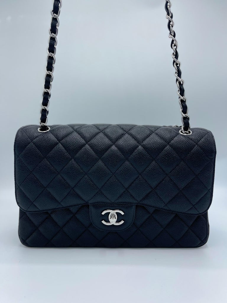 Chanel Black Quilted Caviar New Classic Double Flap Large For Sale at ...