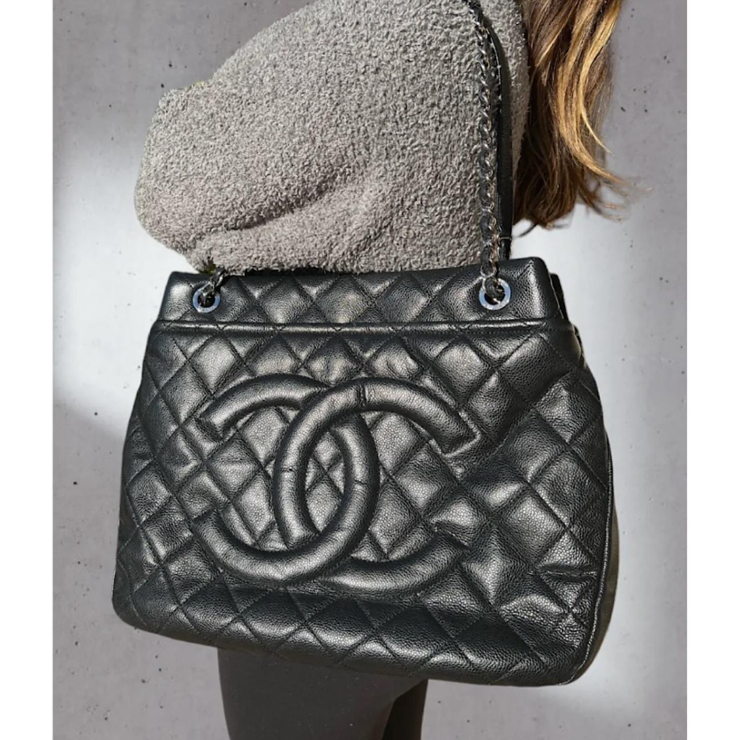Chanel Black Quilted Caviar Timeless Soft Shopper Tote For Sale at ...