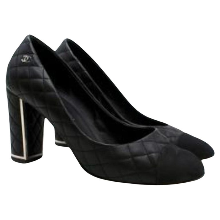 Chanel Black Quilted CC Block Heel Pumps For Sale at 1stDibs