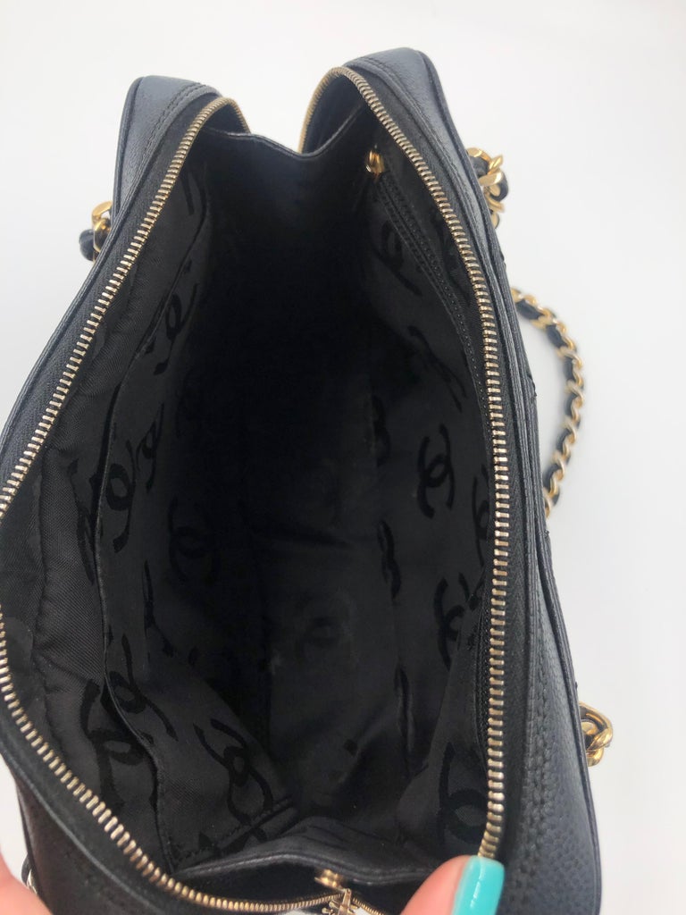 Chanel Purse Black Chevron Quilted Caviar Leather with Shoulder Strap ...