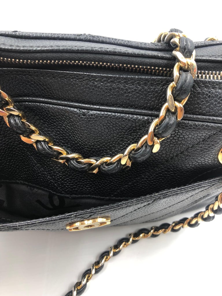 Chanel Purse Black Chevron Quilted Caviar Leather with Shoulder Strap ...