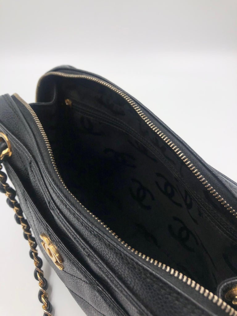 Chanel Purse Black Chevron Quilted Caviar Leather with Shoulder Strap ...
