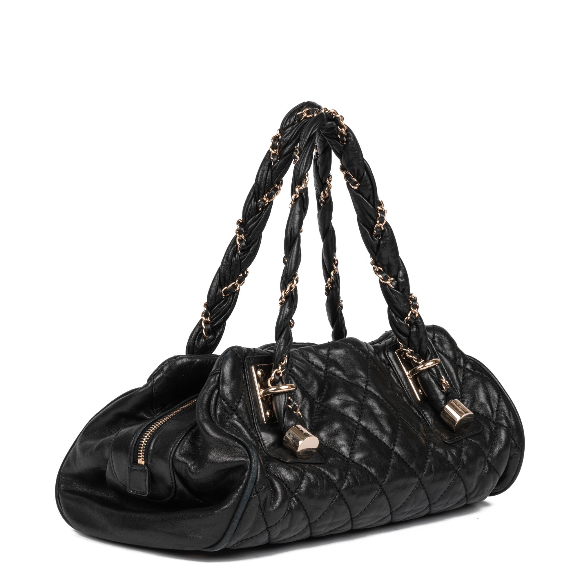 CHANEL Black Quilted Distressed Lambskin Lady Braid Bowler at 1stDibs