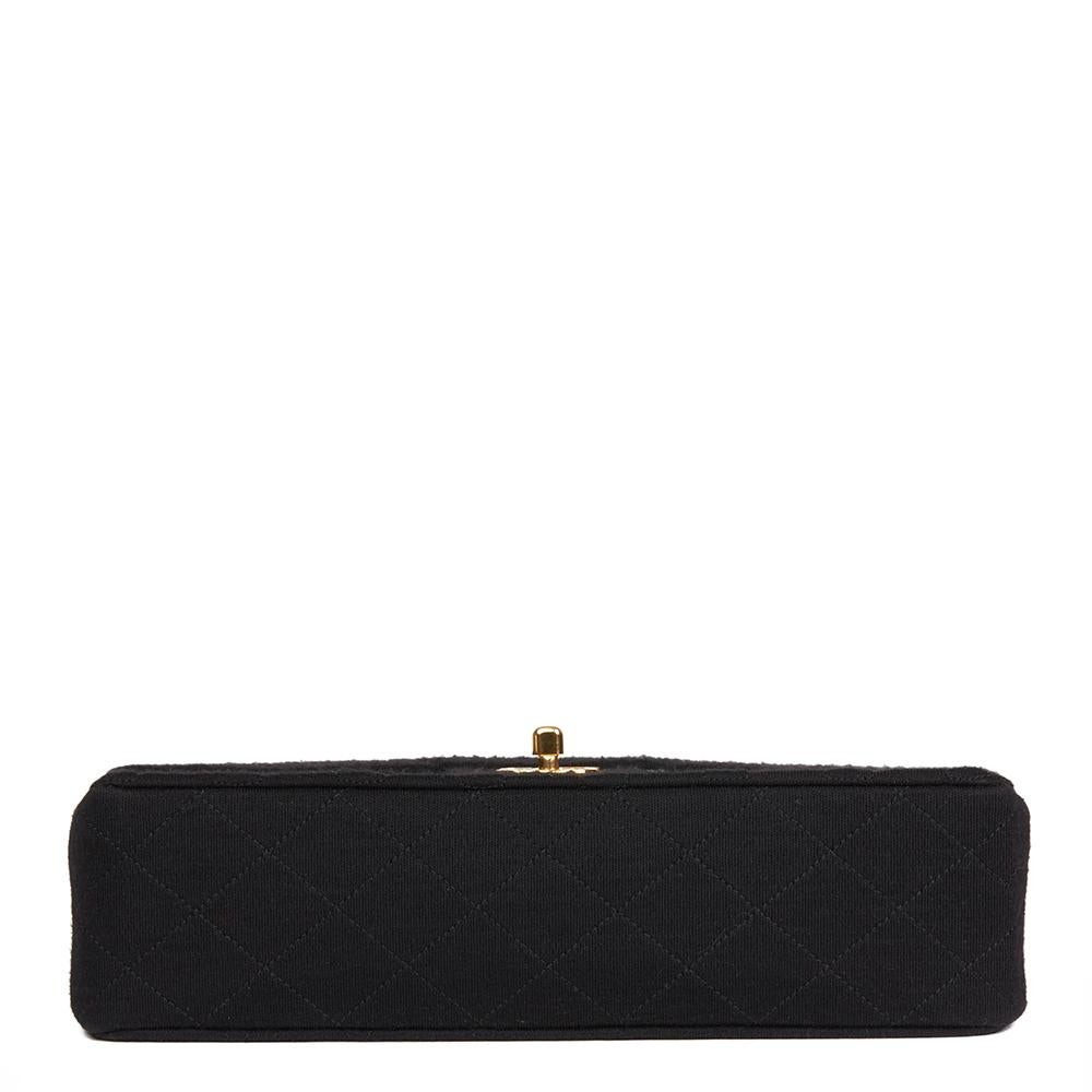 Chanel Black Quilted Jersey Fabric Vintage Medium Classic Double Flap ...