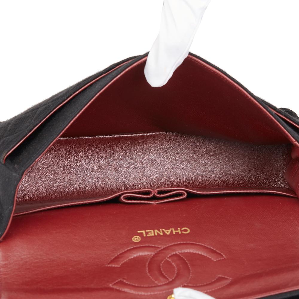 Chanel Black Quilted Jersey Fabric Vintage Medium Classic Double Flap ...