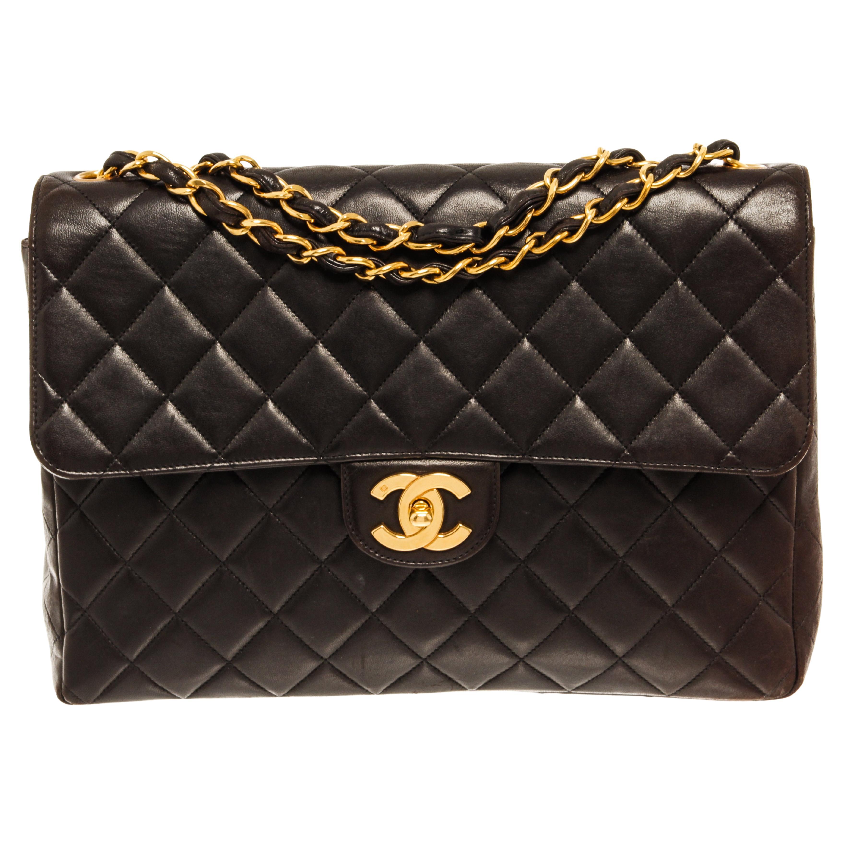 Chanel Black Quilted Lambskin Jumbo XL Single Flap Bag For Sale at ...
