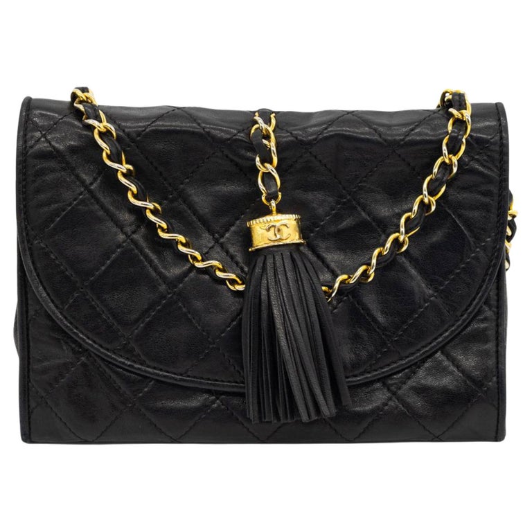Chanel Black Quilted Lambskin Leather Tassel Bag with 24KT Hardware ...