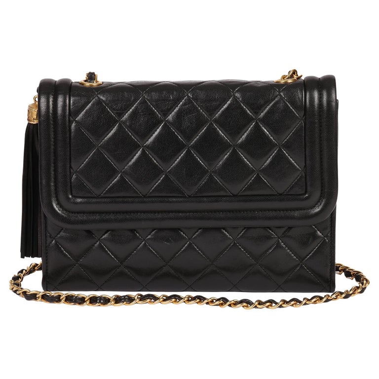 CHANEL Black Quilted Lambskin Vintage Small Timeless Fringe Single Flap ...
