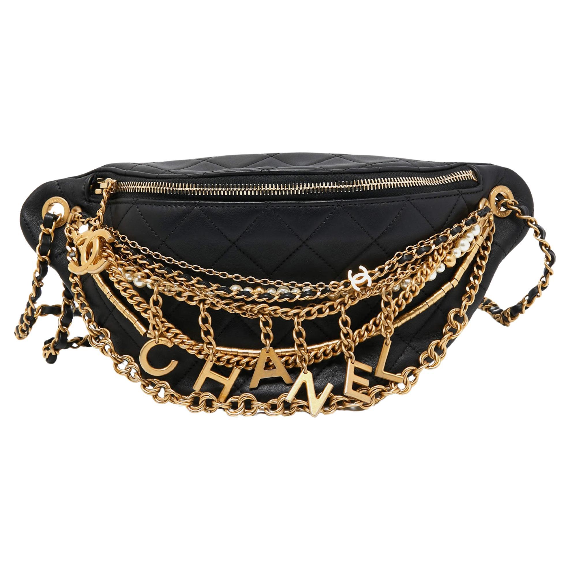 Chanel Black Quilted Leather All About Chains Waist Bag For Sale at 1stDibs