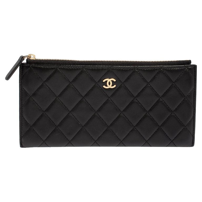 Chanel Black Quilted Leather Flat Zip Wallet at 1stDibs