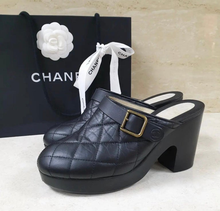 Chanel Black Quilted Leather Mules Clogs For Sale at 1stDibs