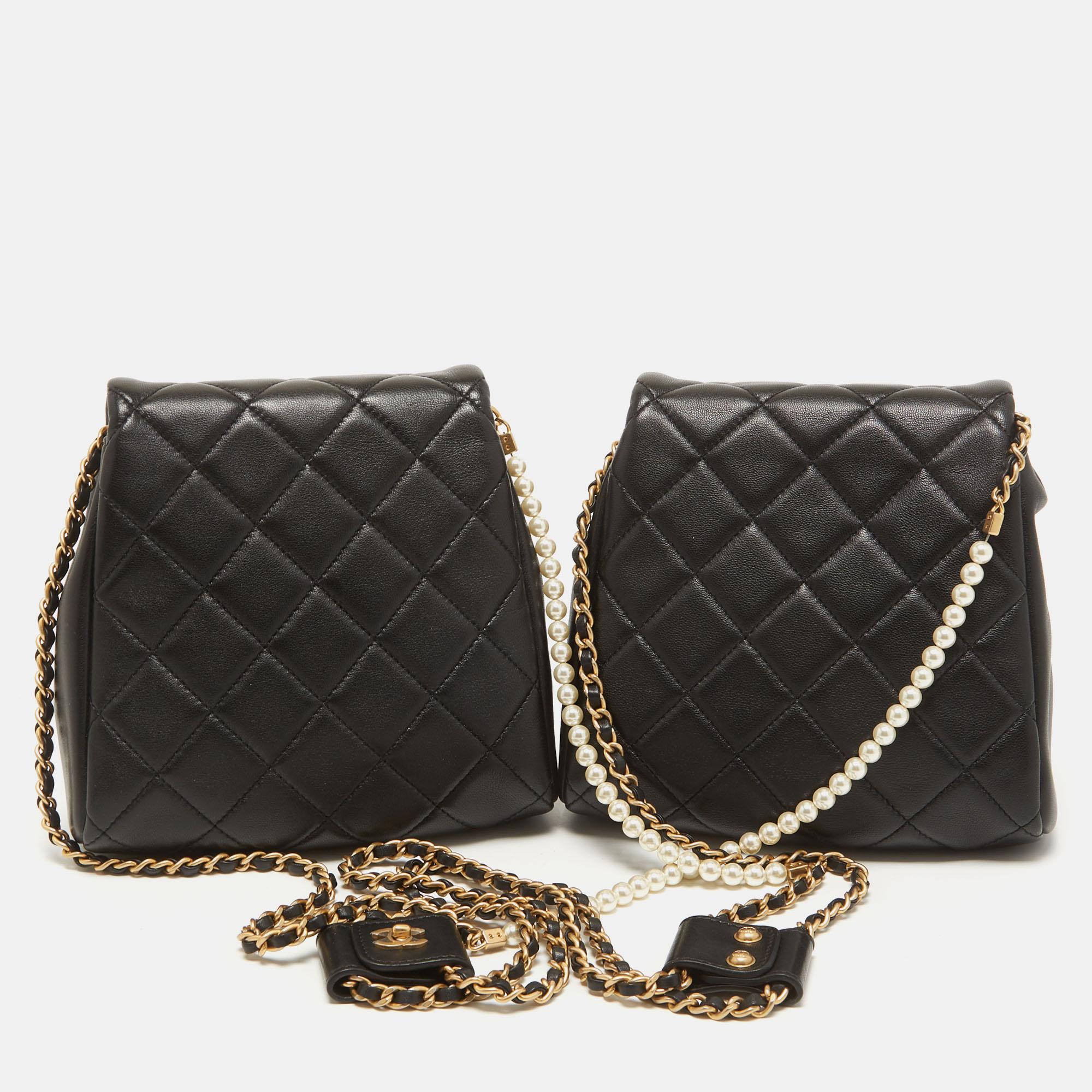 Chanel Black Quilted Leather Side-Packs Crossbody Bag For Sale at 1stDibs