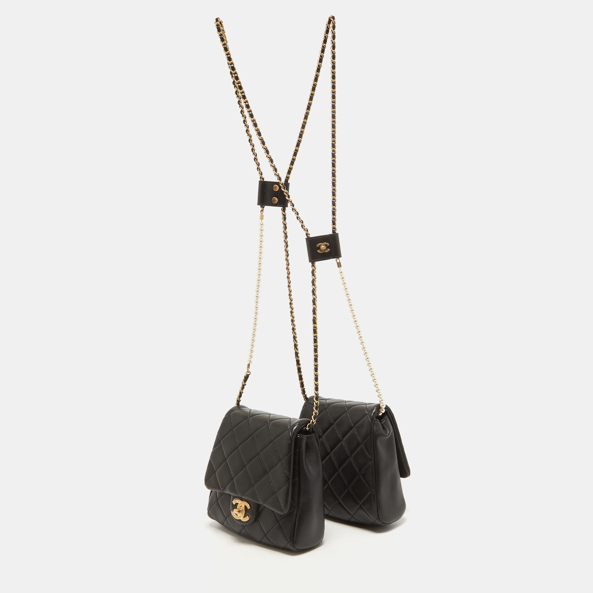 Chanel Black Quilted Leather Side-Packs Crossbody Bag For Sale at 1stDibs