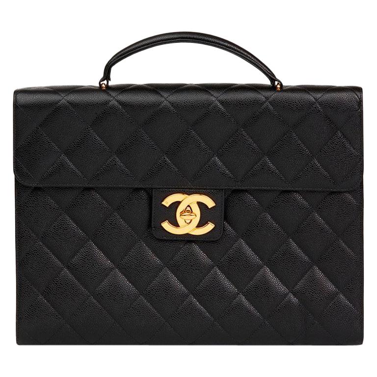 Chanel Black Quilted-Leather Vintage XL Classic Briefcase For Sale at ...