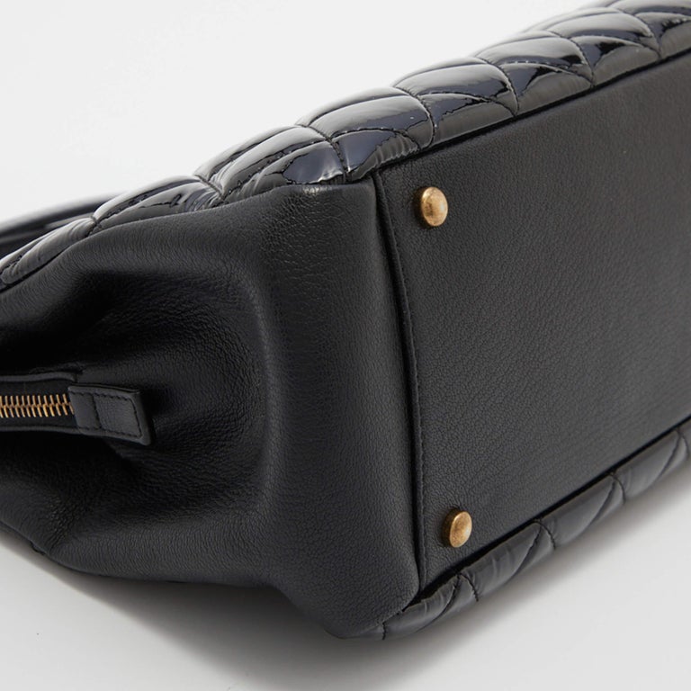 Chanel Black Quilted Patent Leather Double Chain Bag For Sale at 1stDibs